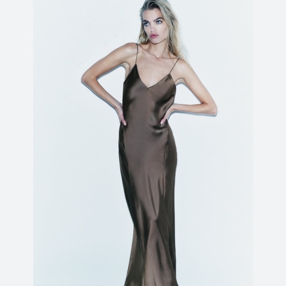 Zara | Dresses | Zara Dark Khaki Backless Slip Dress Size Xs | Poshmark